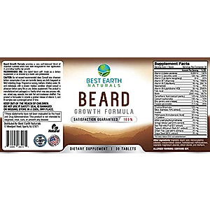 Best Earth Naturals Beard Growth Formula for Men Vitamins, Nutrients, Biotin, Saw Palmetto, and PABA for Facial Hair Growth 30 Count