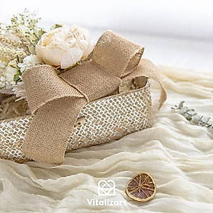 Vitalizart Burlap Ribbon Wired 2.5 in x 20 Yd Beige Natural Jute Ribbon for Gift Wrapping Crafts Christmas Decoration Wreaths
