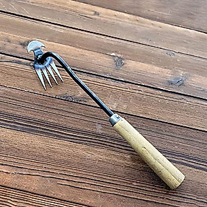 New Weeding Artifact Uprooting Weeding Tool, 4 Teeth Dual Purpose Weeder Tool, Hand Weeder Tool for Garden Yard Farm Weed Removal (Wood-14.5inch)