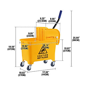 Iglobalbuy 5 Gallon 21Qt Mop Bucket with Wringer, Yellow Commercial Household Portable Mop Bucket with Wringer on Wheels for Home and Commercial Cleaning