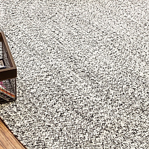 Super Area Rugs Farmhouse Braided Rug Cotton Kitchen Reversible Carpet, Black & White, 4' X 6' Oval