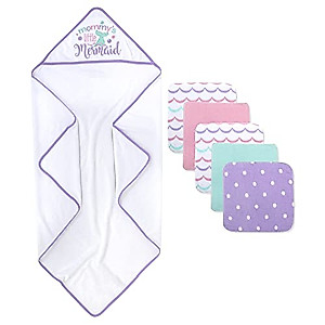 Baby Hooded Towel and Washcloth Set for Infants, Boys and Girls 6-12 Months (Mommy's Mermaid)