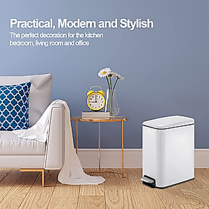 GONICVIN Bathroom Bin, 1.3 Gallon Stainless Steel Pedal Bin Waste Bin with Lids, Slow Drop Closing Slim Rubbish Bin Pedal Waste Basket for Bathroom, Kitchen, and Office (White)