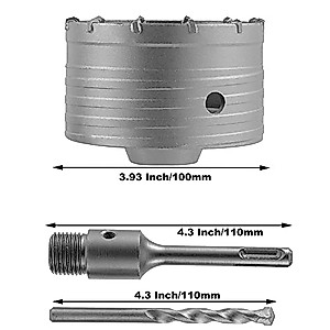 SHEUTSAN 4 Inch Concrete Hole Saw, 100mm Premium Metal Hole Saw Cutter, SDS Plus Shank Hole Saw Drill Bit for Wall, Concrete, Brick, Stone, Cement