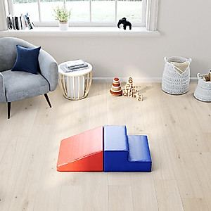 Factory Direct Partners 12365-BLRD SoftScape Playtime Step and Slide Climber for Infants and Toddlers, Colorful Beginner Soft Foam Structure for Indoor Active Play (2-Piece Set) - Blue/Red