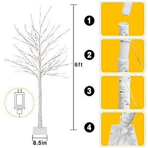 128 Led Easter Birch Tree 6 FT Lighted Twigs LED 8 Lighting Modes Artificial Branches Tree for Home Garden Party Wedding Christmas Decoration (Warm White)