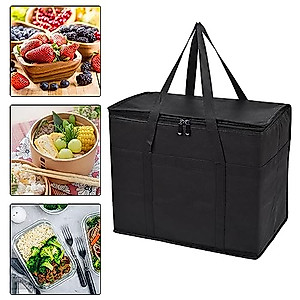 Insulated Take Away Bags Insulated Food Delivery Bag Large Capacity Thermal Food Carrier for Picnic Restaurant Fresh Seafood Cold or Warm Food, Black