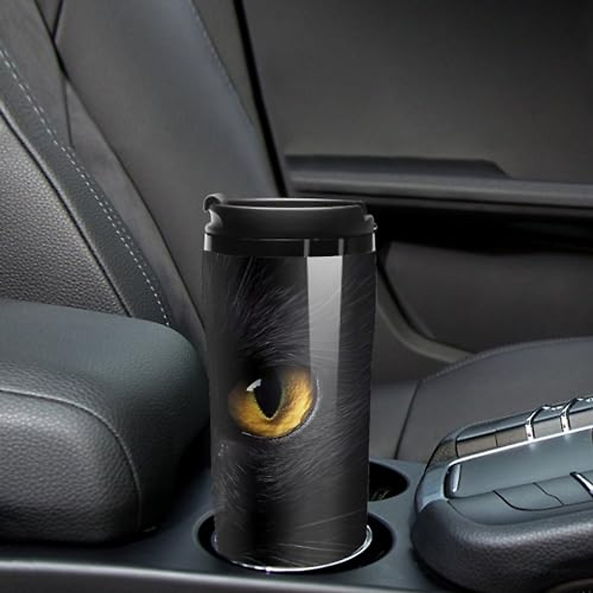 Black Cat Yellow Eyes Travel Coffee Mug Reusable Coffee Cup Tumbler with Lid for Outdoor 350ml