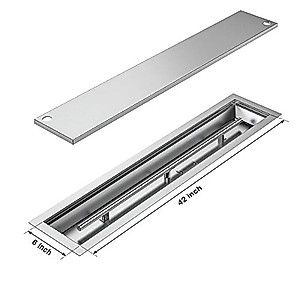 Skyflame Linear Stainless Steel Drop-in Fire Pit Pan and Burner with Burner Cover, 42 by 6-Inch