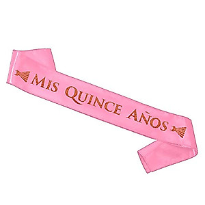 La Quinceañera Birthday Decorations (Mis Quince Anos Sash, "Feliz Quinceanera" Banner, Foil Rose Gold Curtains, Heart Balloons, Pink & White Balloons) 15th Birthday Party Supplies Photo Props