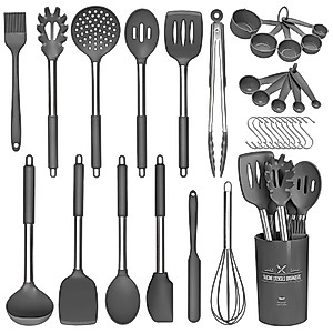 33PC Silicone Cooking Utensils Set -Kitchen Cooking Utensils Set, Non-Stick Kitchen Utensils with Spatula,Kitchen Tools Gadgets with Stainless Steel Handle (Red)