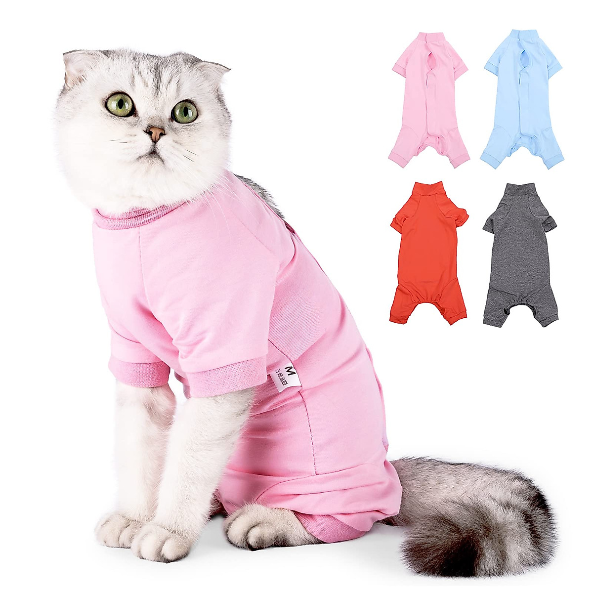 SUNFURA Cat Surgery Recovery Suit, Cat Neuter Recovery Suit with 4 Legs Cat Spay Surgical Onesie for Abdominal Wounds After Surgery, E-Collar Alternative Small Pet Post Bandage Anti-Licking, Red M