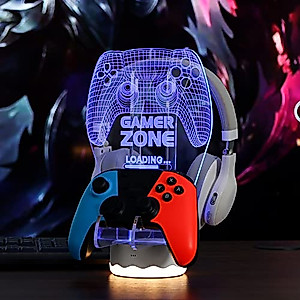 YuanDian Light up Headphone Controller Holder, 16 Colors 3D LED Lights Gamepad Headset Stand, Game Controller Hanger for All Universal Gaming PC Accessories