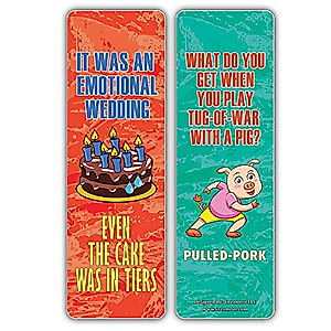 Creanoso Funny Food Jokes Puns Bookmarks (60-Pack) – Unique Stocking Stuffers Gifts for Boys & Girls, Unisex Adults – Cool Book Page Clippers Collection Set for Kids – Awesome Giveaways