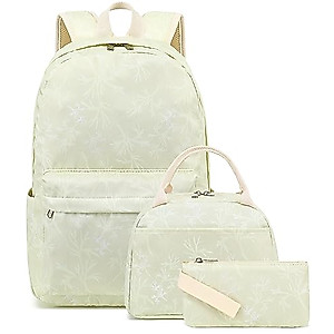 Bluboon Teen Girls School Backpack Kids Bookbag Set with Lunch Box Pencil Case Travel Laptop Backpack Casual Daypacks (Beige)