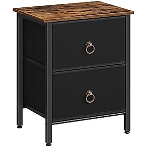 HOOBRO Nightstand, 2 Drawer Dresser for Bedroom, End Tables with Fabric Storage Drawer, Small Dresser Furniture, Night Stand, Side Table for Bedroom, Closet, Entryway, Rustic Brown and Black BF82BZ01