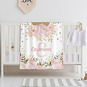 Sweewind Personalized Baby Blankets for Boys and Girl Custom Baby Blanket for Girls Boys Personalized Baby Blanket with Name Crown Floral Baby Blankets Personalized Blankets for Kids Customized