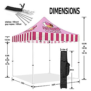ABLEM8CANOPY Custom Canopy Tent 10x10 with Logo, Personalized Pop Up Canopy Tent with Optional Walls for Business Events, Trade Shows, Farmers Market, Roller Bag Included(ICE Cream)
