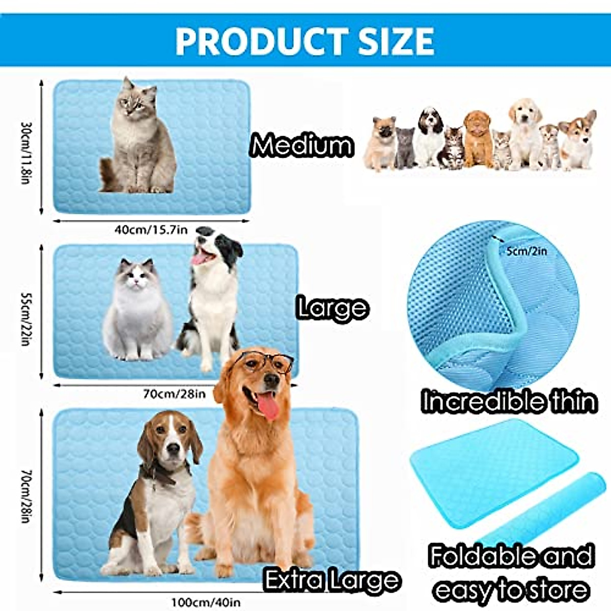 Dog Self Cooling Mat Pet,Breathable Summer Cooling Pads,WashableIce Silk Sleep Mat,Pet Cooling Blanket Sleeping Kennel Mat Pad Non-Toxic Sleep Bed Mat for Large Dogs Cats Animal Chilly Pad