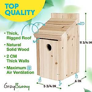 Wooden Bird House for Outside - Bluebird Birdhouse for Outdoors for Finch Cardinals, Hanging Bird Houses for Outdoors Clearance with Fledging Grooves, Secure Latch, Air Vents - Weatherproof Birdhouses