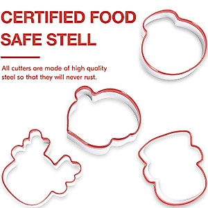 COOKIEQUE 4 Pieces Christmas Cookie Cutters Set with Santa Face, Reindeer Face, Snowman Face, Mrs. Claus Cookie Cutters for Baking Christmas Unique Design with Protective Red Top PVC