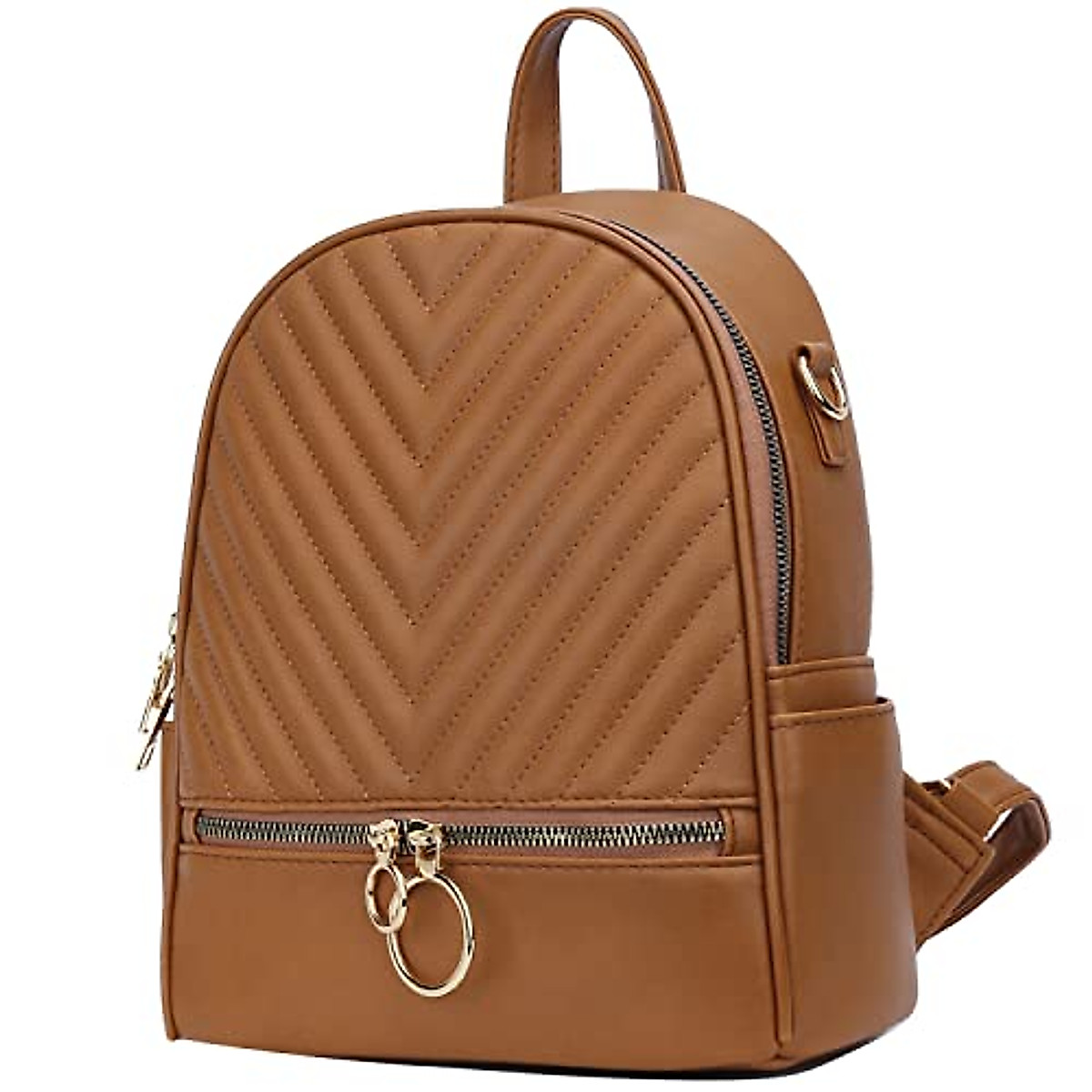 KKXIU Convertible Mini Leather Backpack Purse For Women and Ladies Small Quilted Daypack with Colorful Strap (A-brown)