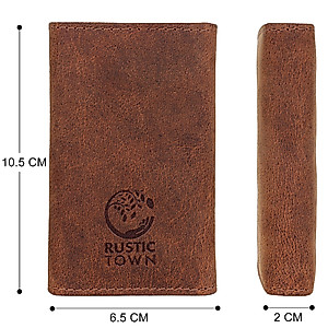 RUSTIC TOWN Slim Compact Leather Key Holder Wallet Pouch Gifts Him Her Men and Women (Brown)