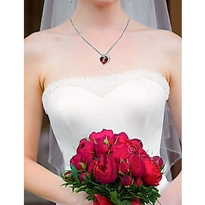 SILVERKITY 925 Sterling Silver Rose Flower Heart Birthstones Necklace for Women with Austria Crystal, Pendants Gifts, Anniversary Birthday Jewelry Gift for Wife Mom Daily Wear