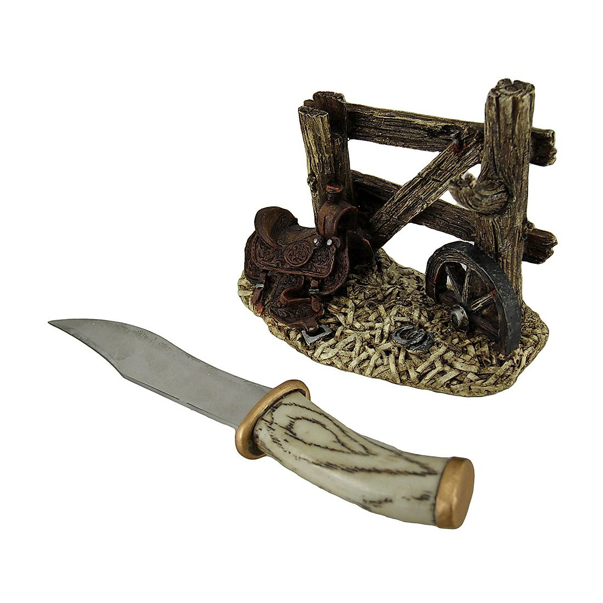 Blade of The Bronco Rustic Wild Horse & Fence Decorated Fixed Knife & Holder Set