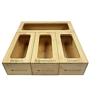 THE CNC STORE Ziplock Bag Storage Organizer| Bamboo Ziploc Bag Organizer for Kitchen Drawer| Food Baggie Holder Suitable for Gallon, Quart, Sandwich and Snack Variety Size Bags- Pack of 4