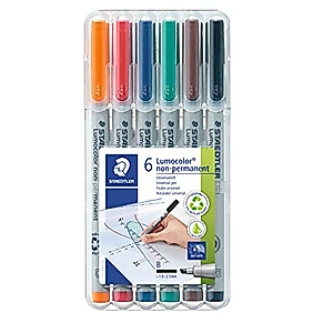 Staedtler Lumograph Non-Permanent Wet Erase Marker Pen, Broad Tip, Low Odor Colored Markers, 6-Pack Assorted Colors, 312-WP6