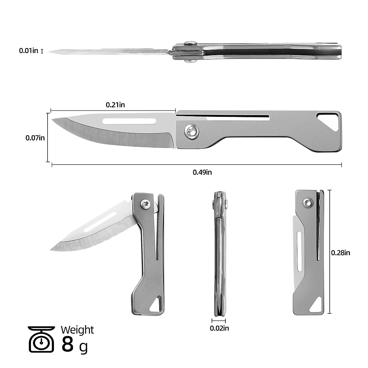 Zastan Mini Titanium Alloy Keychain Knife, 1.9 Inch Folding Pocket Knife for Packages and Ropes, EDC Box Cutter