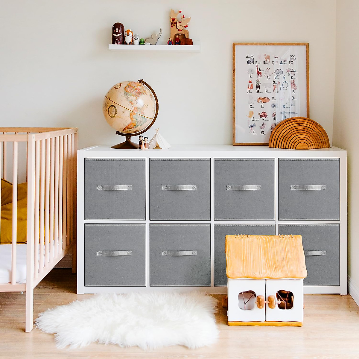 Somdot Fabric Storage Bins with Handle, 10.6 Inch Collapsible Storage Cubes, Foldable Organization Baskets for Closet Shelves Offices Toys, Set of 6 - Gray