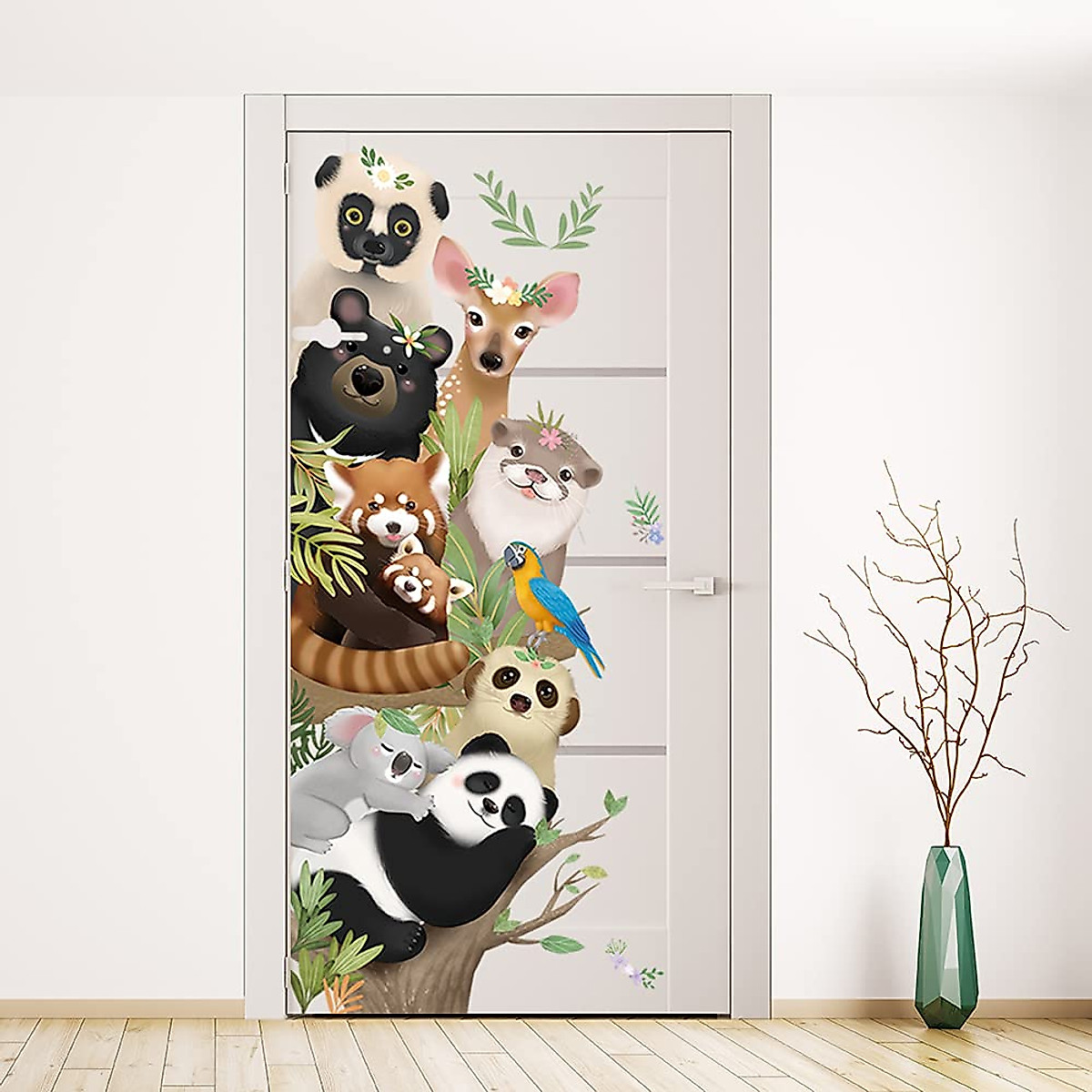 Supzone Jungle Animal Wall Decal Cartoon Forest Animals Wall Stickers Monkey Koala Deer Wall Decor DIY Vinyl Mural Art for Kids Baby Nursery Bedroom Living Room Playroom