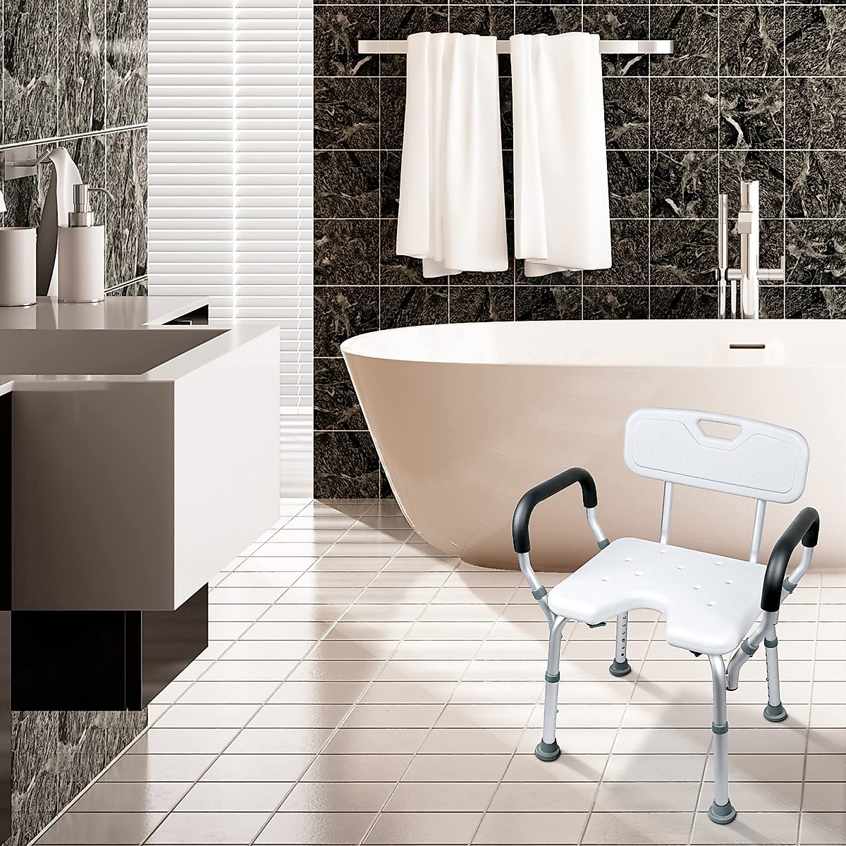 Shower Bath Chair Tool-Free Assembly Spa Bathtub Shower Lift Chair, Portable Bath Seat, Adjustable Shower Bench, White Bathtub Lift Chair with Arms… (2) (1 Shower Chairs)