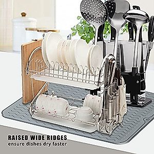 FYY Dish Drying Mat, Non-slip Silicone Dish Mat for Kitchen Counter or Sink, Heat-Resistant Hot Pot Holder, Easy to Clean, Dishwasher Safe, Multiple Usage 16 x 12 inch