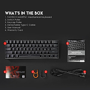 FANTECH MAXFIT61 Wired 60% Mechanical Gaming Keyboard Hot Swap RGB Gaming Keyboard Frost Edition with Retro Translucent Base, Blue Switch(Clicky), White