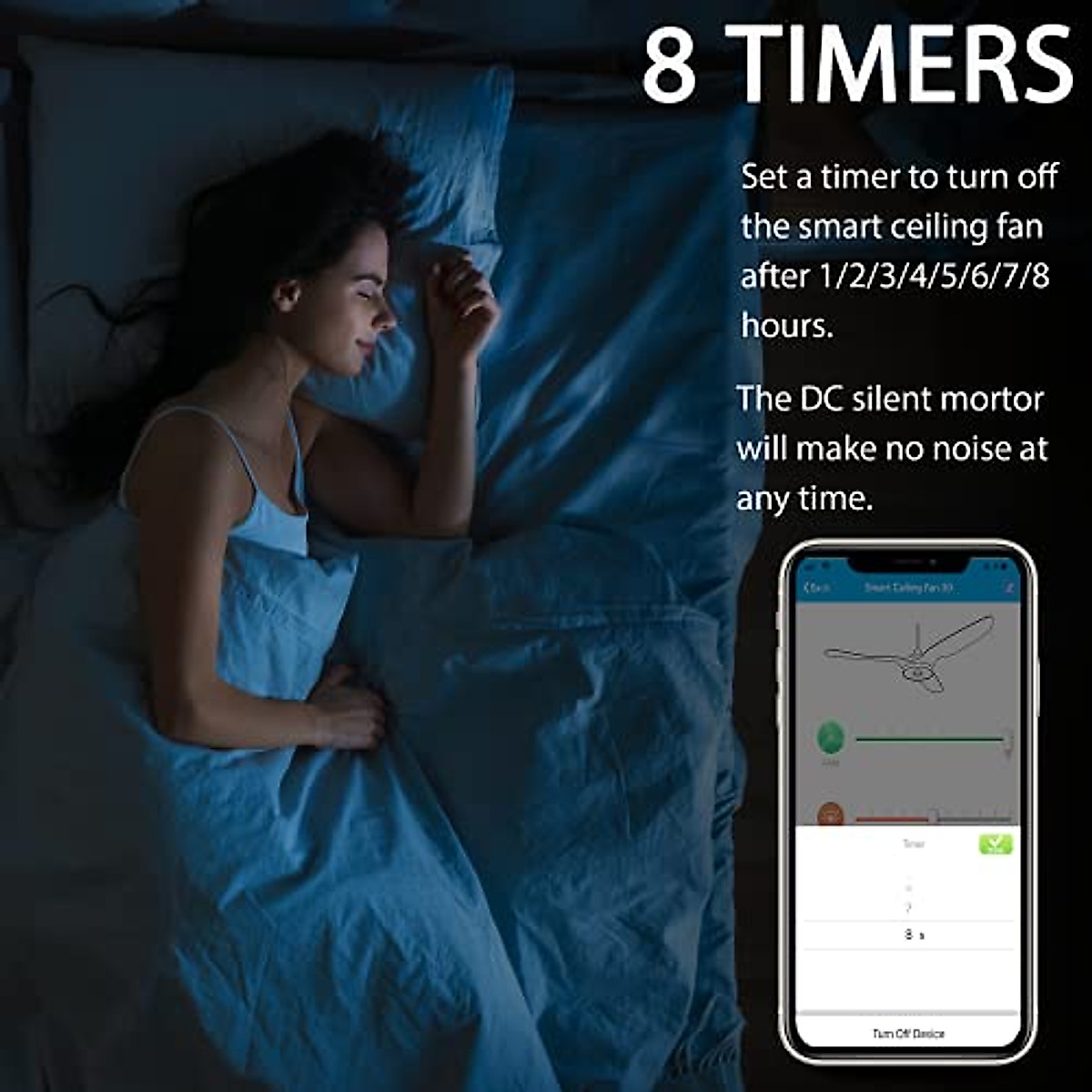 Smart 52” Ceiling Fan with Lights, DC 10 Wind Speeds Quiet Ceiling Fan with Remote, 3 Light Colors Dimmable Outdoor Ceiling Fan Compatible with Alexa, Siri & Google Home, Light Wood & Dark Walnut