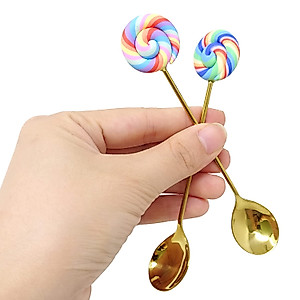 Honbay 4PCS Creative Lollipop Stainless Steel Spoon Coffee Spoon Dessert Spoon Ice Cream Spoon Sugar Spoon Mixing Spoon for Home, School, Office or Restaurant