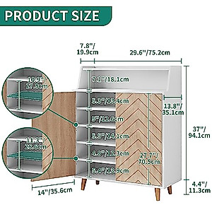 YITAHOME Shoe Cabinet with Doors, 5-Tier Shoe Storage Cabinet with Open Shelves, Large Capacity Wooden Shoes Rack Organizer with Pine Wood Legs for Entryway/Hallway/Closet, White
