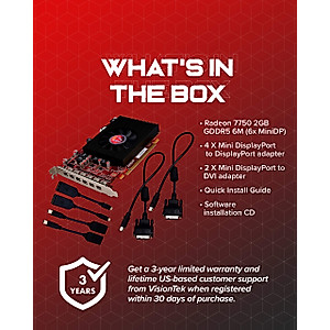 VisionTek Radeon 7750 2GB GDDR5 6 4k Monitor Graphics Card, 6 Mini DisplayPort Outputs, AMD Eyefinity 2.0, PCI Express 3.0 Video Card, 7.1 Surround Sound - 900614