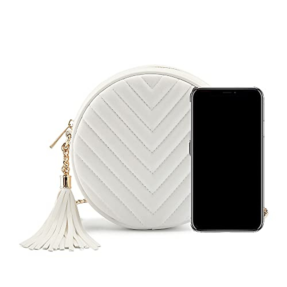 Ayliss Women Crossbody Shoulder Bag Circle Tassel Purse Clutch Evening Small PU leather Handbag Fashion Wallet With Chain (White #1)