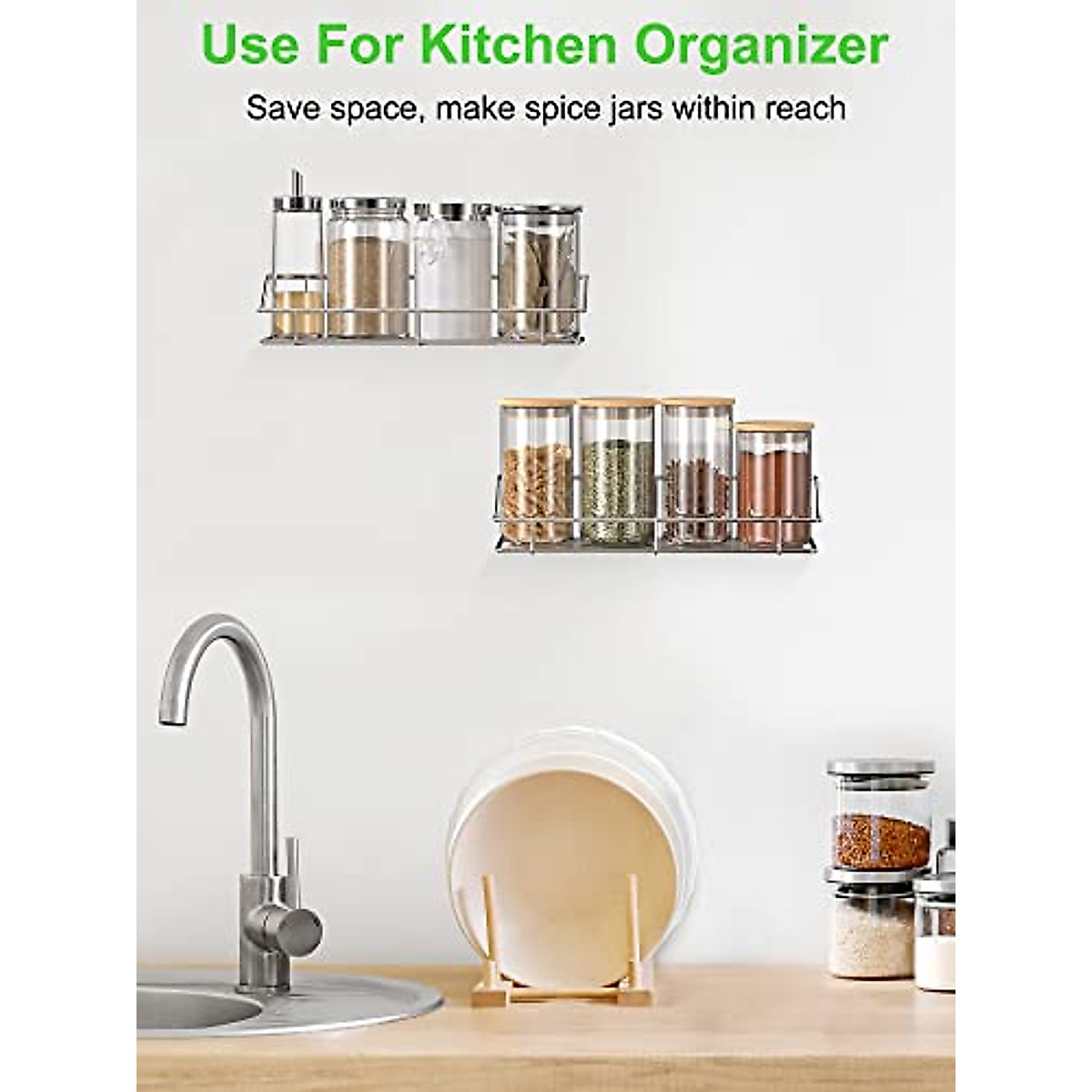 SMARTAKE 2-Pack Shower Caddy, Adhesive Bathroom Shelf Wall Mounted, No Drilling Strong Shower Caddies Kitchen Racks - Stainless Steel Storage Organizers (9.9 Inches), Silver