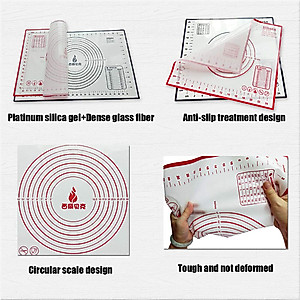 3 Pcs Nonstick Silicone Pastry Mat Large Dough Rolling Mat Extra Thick，Baking Mat Toaster Oven With Cut Dough Knife - 3 Size - 24'' x 32'', 16'' x 24'', 10'' x 11''