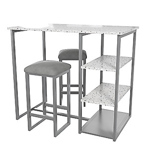 Novogratz Nora 3-Piece Pub Set with Faux Terrazzo Top, Gray
