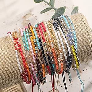 KIYSI 5 Pcs Boho Bohemian Beaded Anklet Bracelets Handmade Beaded Bracelets Unique Colorful Beach Anklet(Lake Blue)