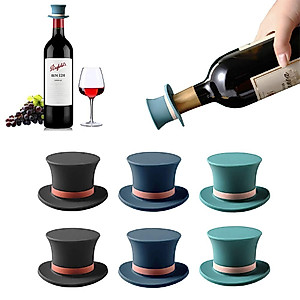 Magic Cap Decorative Wine and Beverage Bottle Stoppers Silicone Bottle Top Cover, Novelty Cork Replacement, Beverage Wine Keeper, Champagne Bottle Stoppers, Spill Proof, Set of 6, Blue & Black & Green