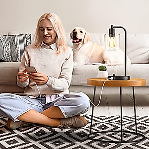 yotutun - Set of 2 Industrial Table Lamps with 2 USB Port, Black Bedside Lamps, Fully Dimmable Nightstand Desk Lamp for Reading Bedroom Living Room, Glass Shade & 2 LED Bulbs Included