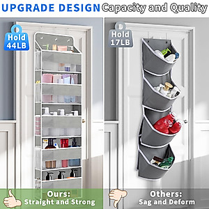 Over The Door Organizer Storage, 44lbs Weight Capacity Hanging Door Organizer, Behind Door Organizer with 5 Large Pockets 10 Mesh Side Pockets 5 PVC Pouches for Nursery Bathroom Bedroom Pantry