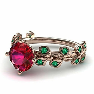 2 Carat Round Shape Simulated Red Ruby and Green Emerald Filigree Wedding Engagement Ring In 14K Rose Gold Plated 925 Sterling Silver Gift for Womens Ring Size - 7